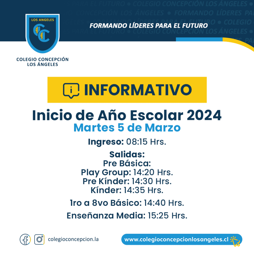 Informativo: Inicio de Año Escolar 2024 - Colegio Concepción Los Ángeles